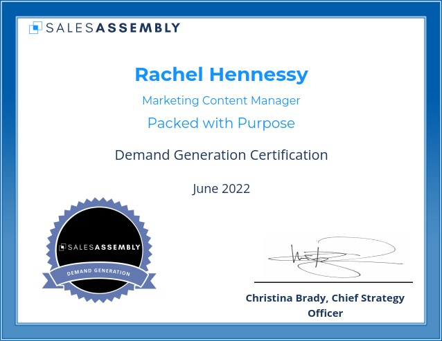 Rachel Hennessy's Certificate