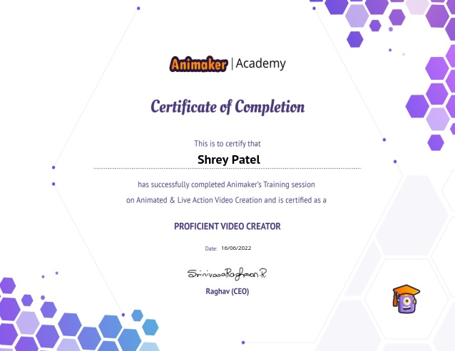 Shrey Patel's Certificate