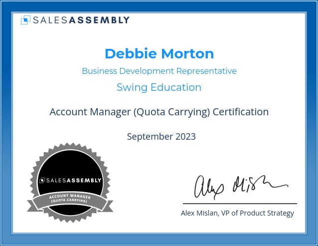 Debbie Morton's Certificate