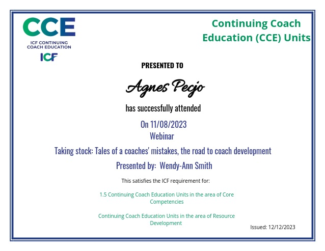 Agnes Pecjo's Certificate