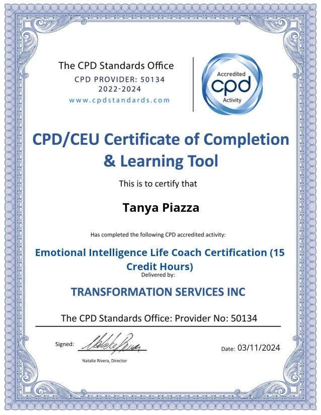 Tanya Piazza's Certificate